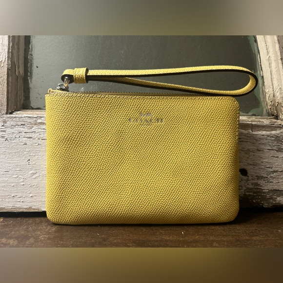 Coach | Bags | Nwt Coach Pebbled Leather Wristlet In Yellow | Poshmark